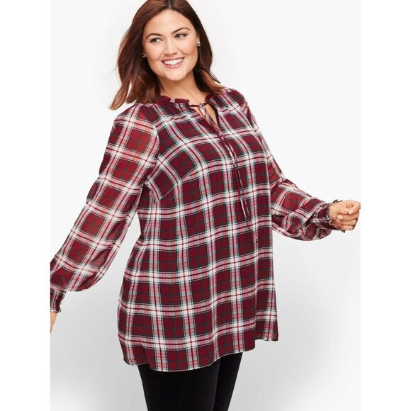 Talbots | Tops | Talbots Plus Size 3x Multicolor Tie Neck Top Black Red ...